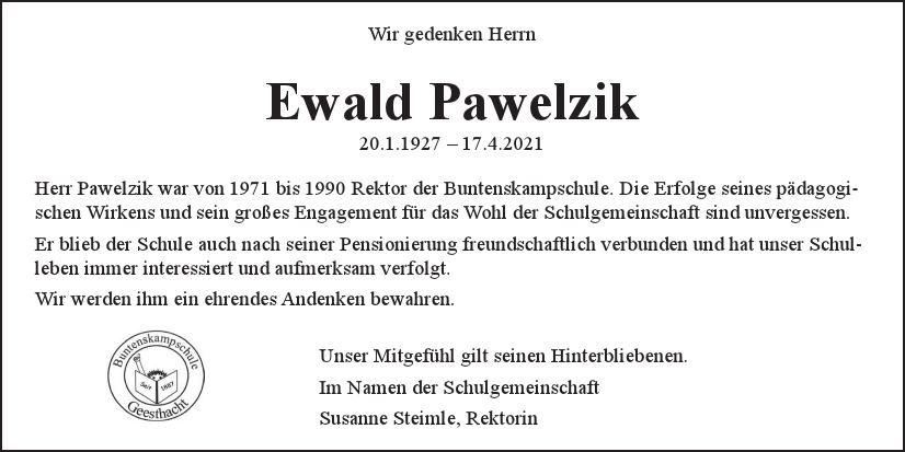 Traueranzeigen von Ewald Pawelzik | HamburgerTRAUER.de
