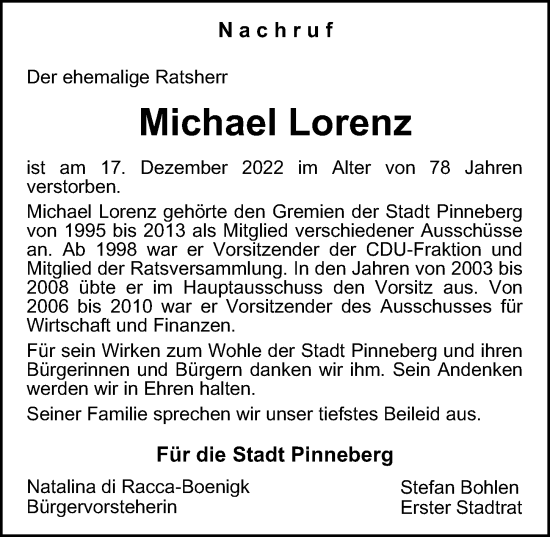 Traueranzeigen von Michael Lorenz | HamburgerTRAUER.de