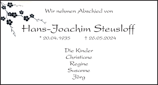 Traueranzeigen von Hans-Joachim Steusloff | HamburgerTRAUER.de